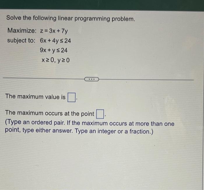 Solved Solve the following linear programming problem. | Chegg.com