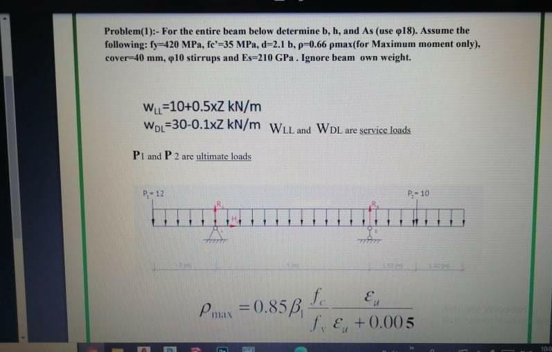 Solved Problem(1):- For the entire beam below determine b, | Chegg.com