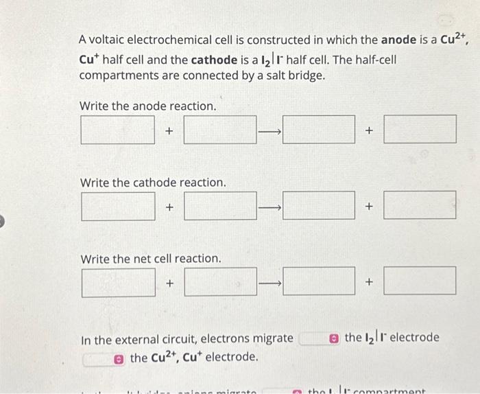 Solved A voltaic electrochemical cell is constructed in | Chegg.com
