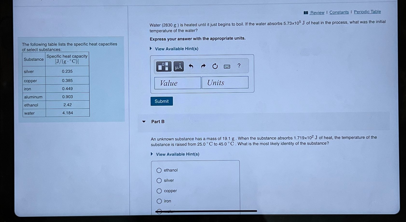 Solved The following table lists the specific heat | Chegg.com