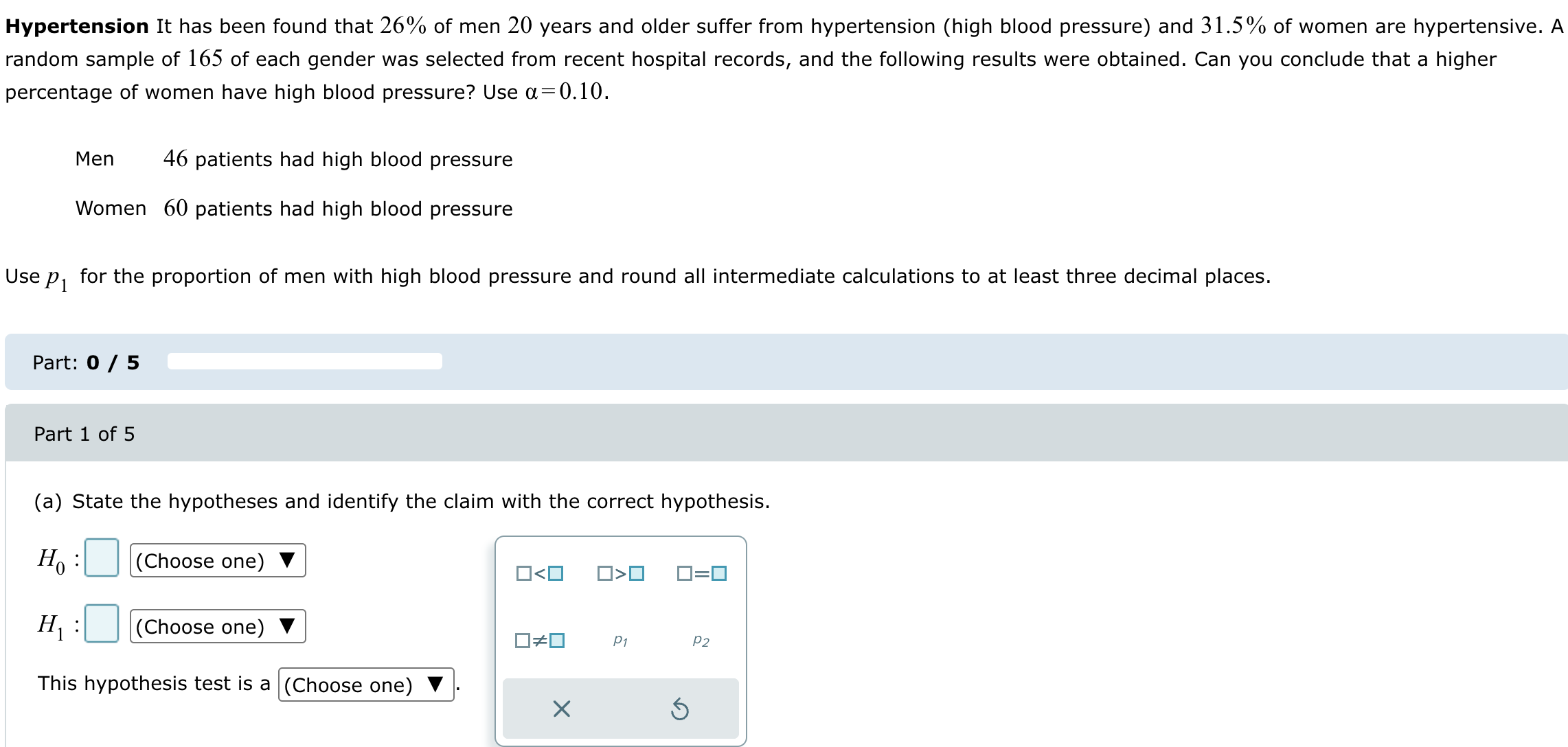 Solved Hypertension It has been found that 26% ﻿of men 20 | Chegg.com