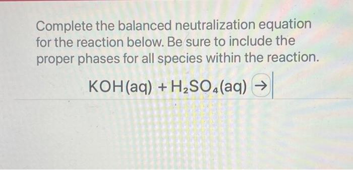 Solved Complete the balanced neutralization equation for the | Chegg.com