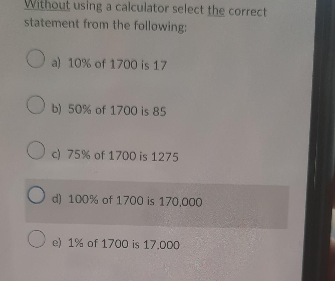 Solved Without using a calculator select the correct | Chegg.com