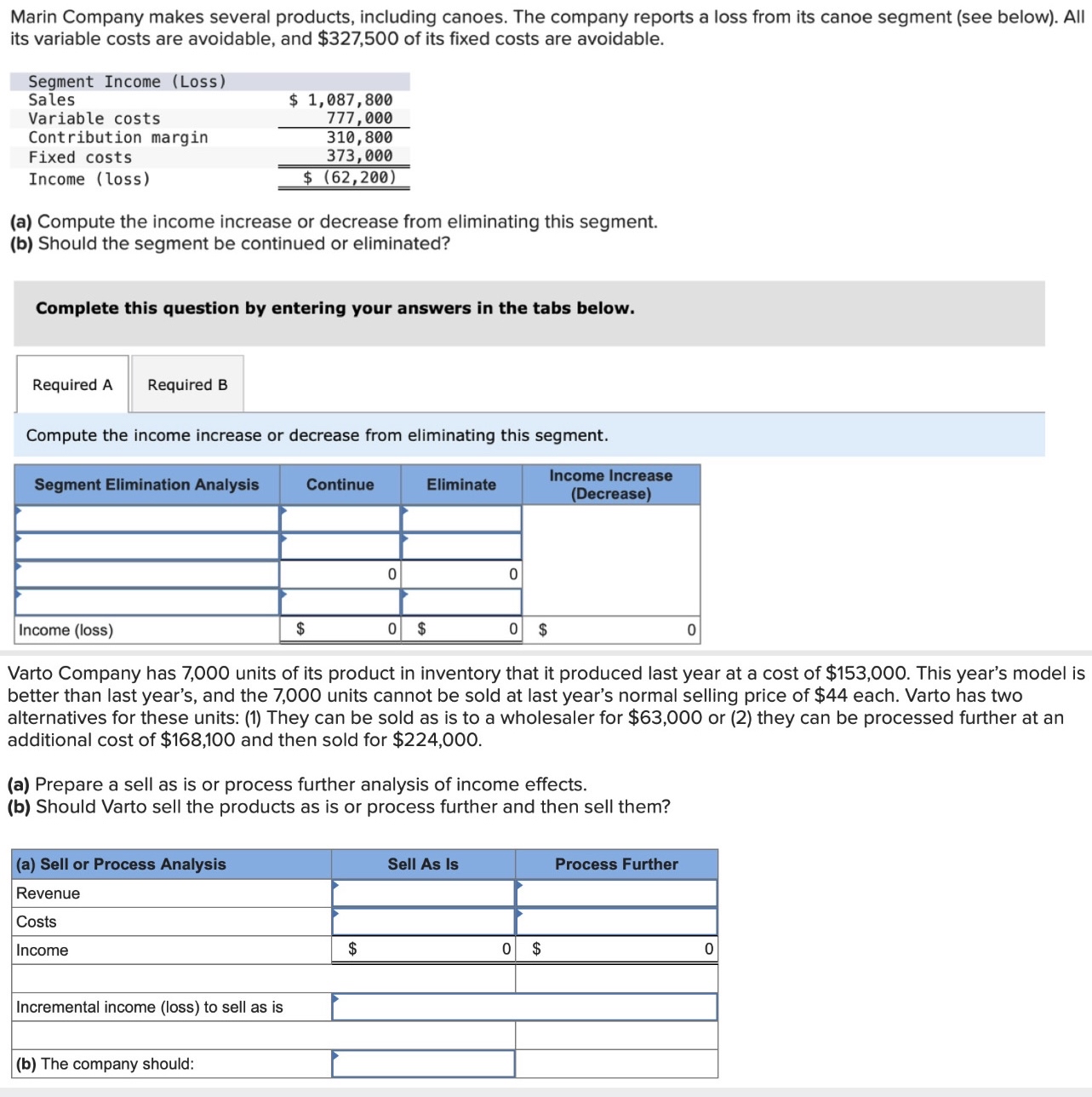 Solved Marin Company makes several products, including | Chegg.com