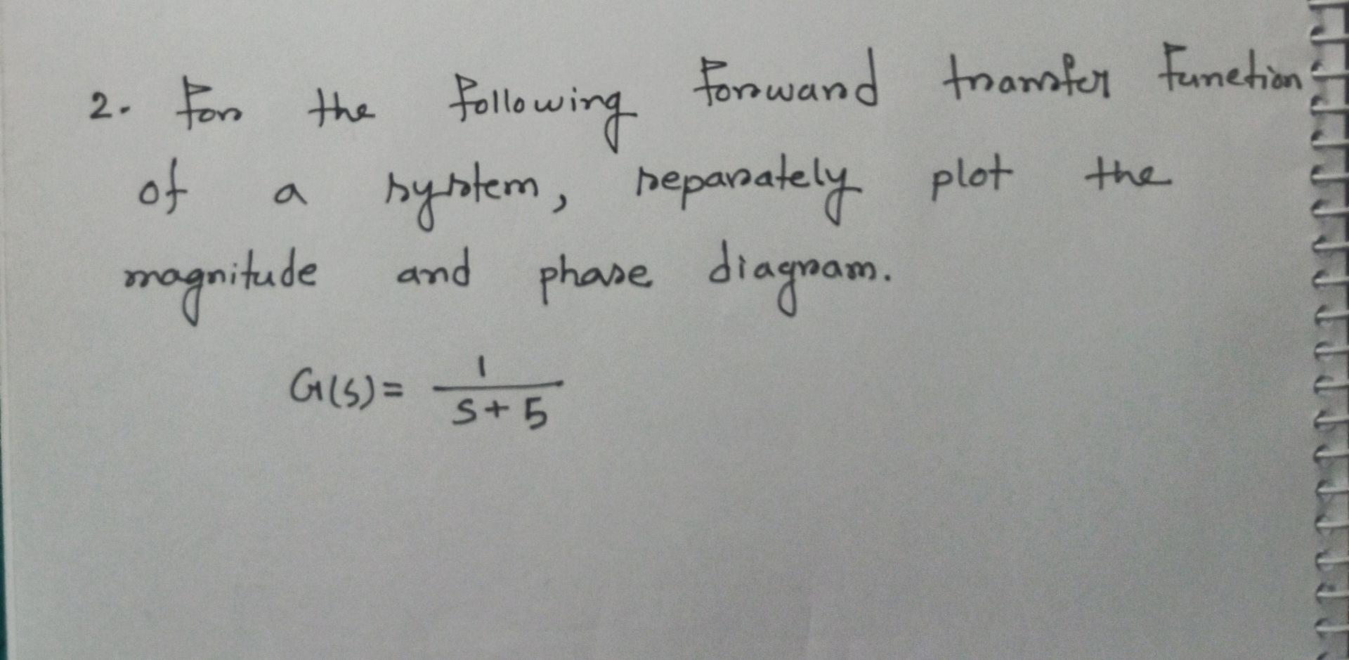 Solved the 2. For the following forward transfer function of | Chegg.com