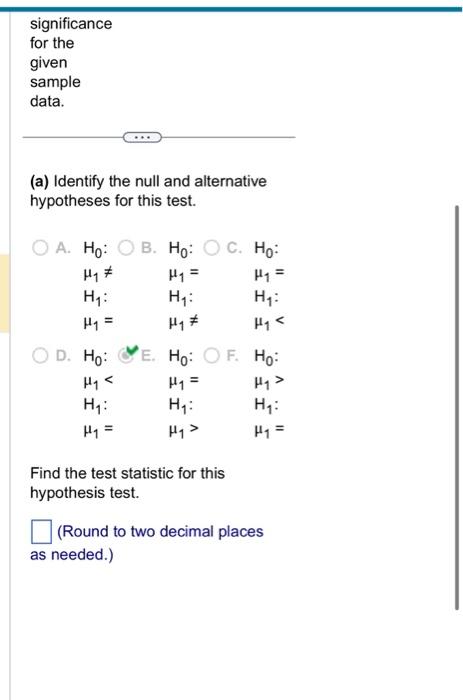 Solved (a) Identify the null and alternative hypotheses for | Chegg.com