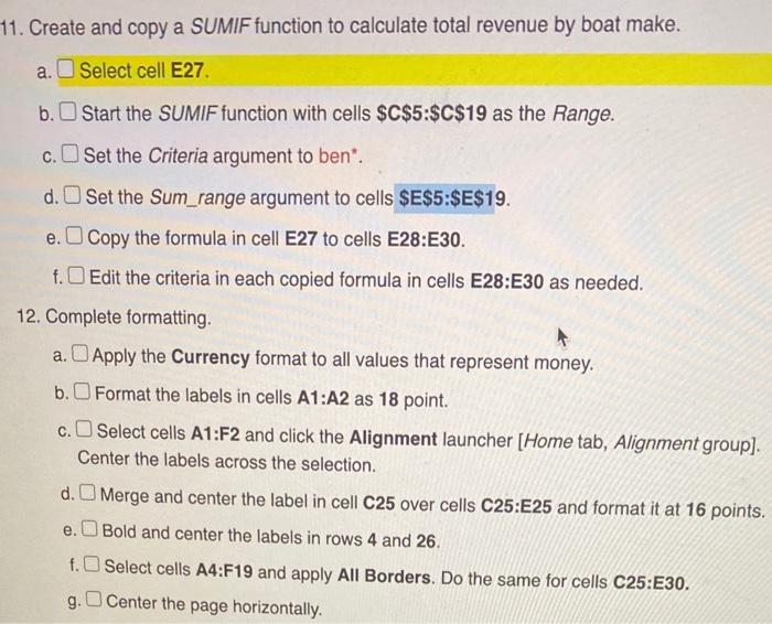 Solved 11. Create and copy a SUMIF function to calculate | Chegg.com