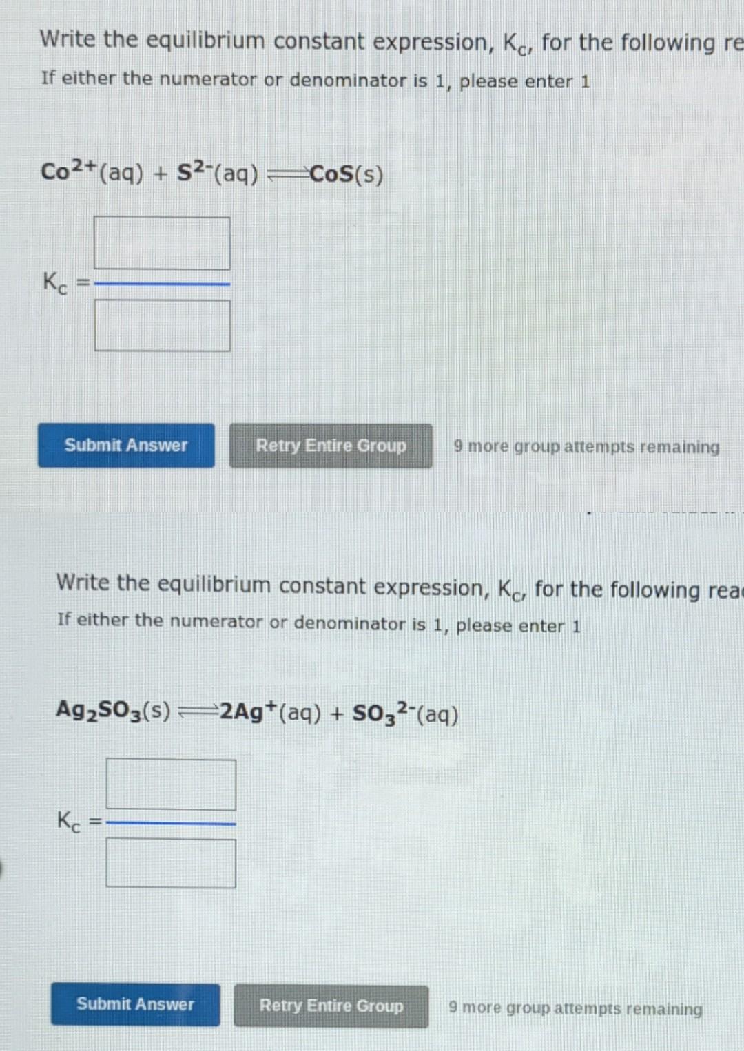 Solved Write the equilibrium constant expression, Kc, for | Chegg.com