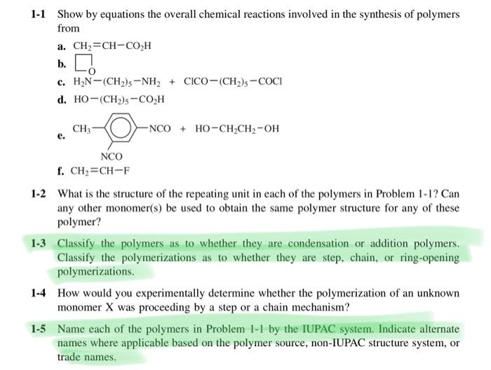 Solved Classify the polymers as to whether they are | Chegg.com