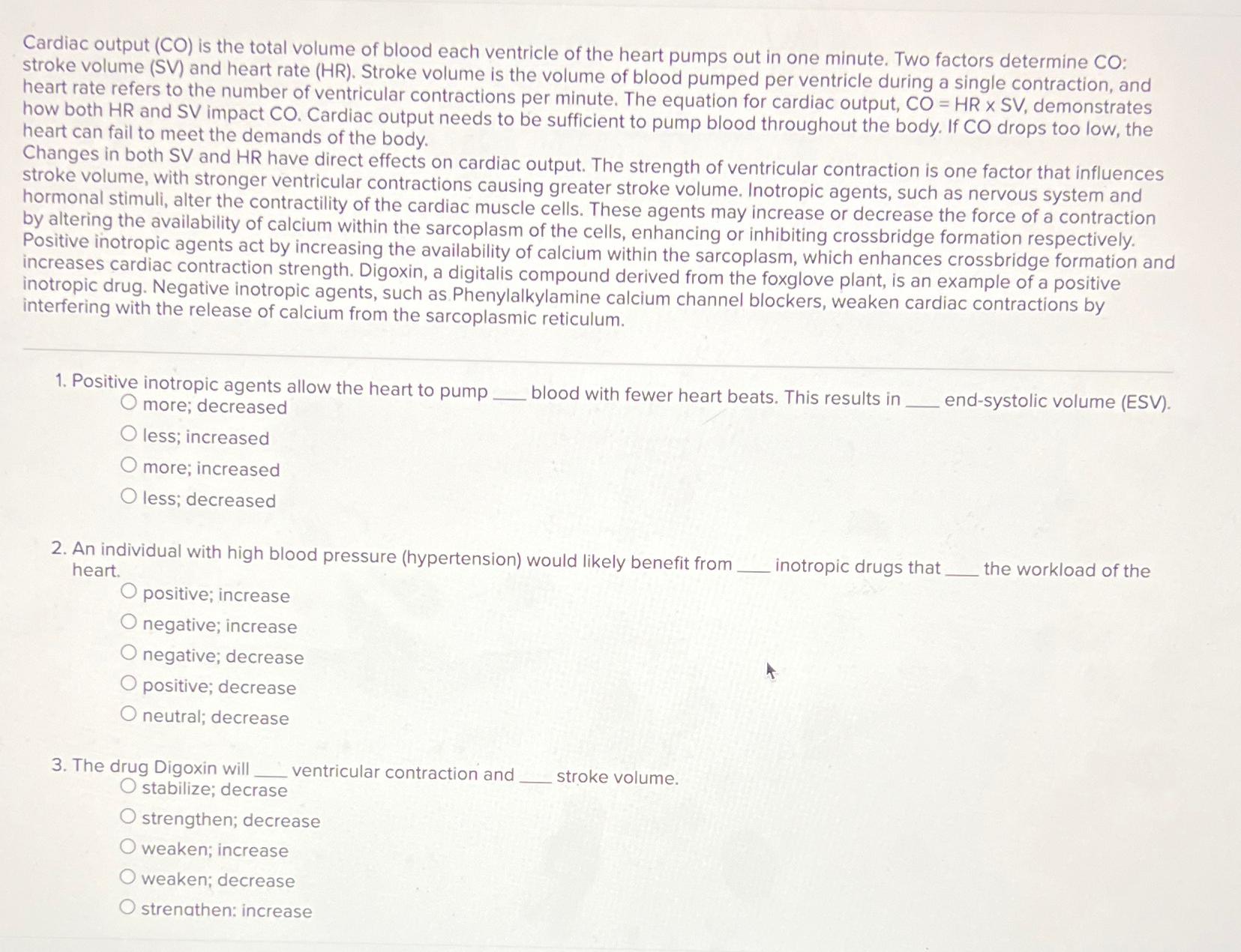 Solved Cardiac output (CO) ﻿is the total volume of blood | Chegg.com