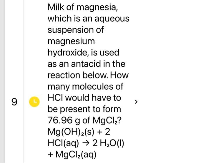 Solved which is an aqueous suspension of magnesium | Chegg.com