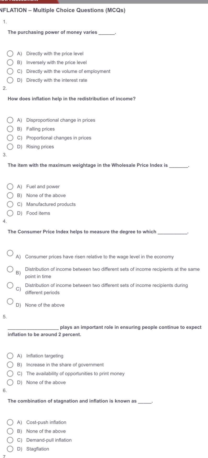 Solved NFLATION - ﻿Multiple Choice Questions (MCQs)1.The | Chegg.com