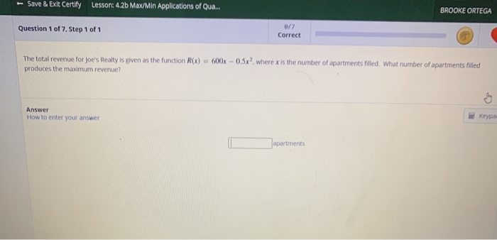 Solved Save & Exit Certify Lesson: 4.2b Max/Min Applications | Chegg.com
