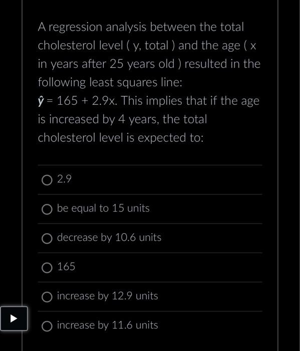Solved A regression analysis between the total cholesterol | Chegg.com