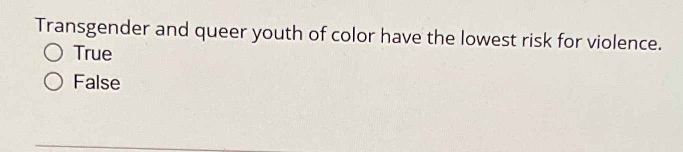 Solved Transgender and queer youth of color have the lowest | Chegg.com