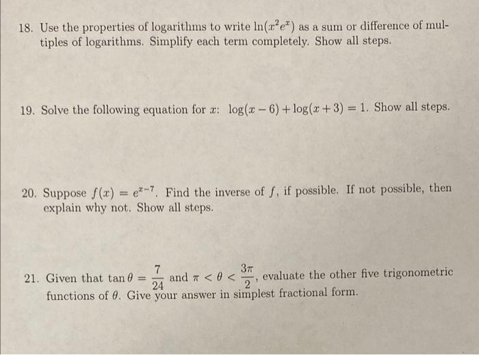 Solved 18. Use the properties of logarithms to write | Chegg.com