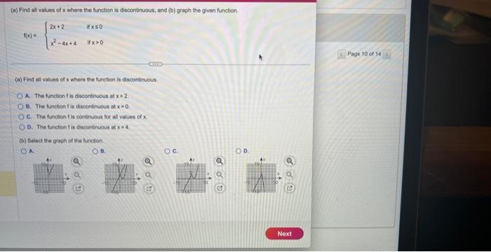 Solved (a) Find all values of x where the function is | Chegg.com