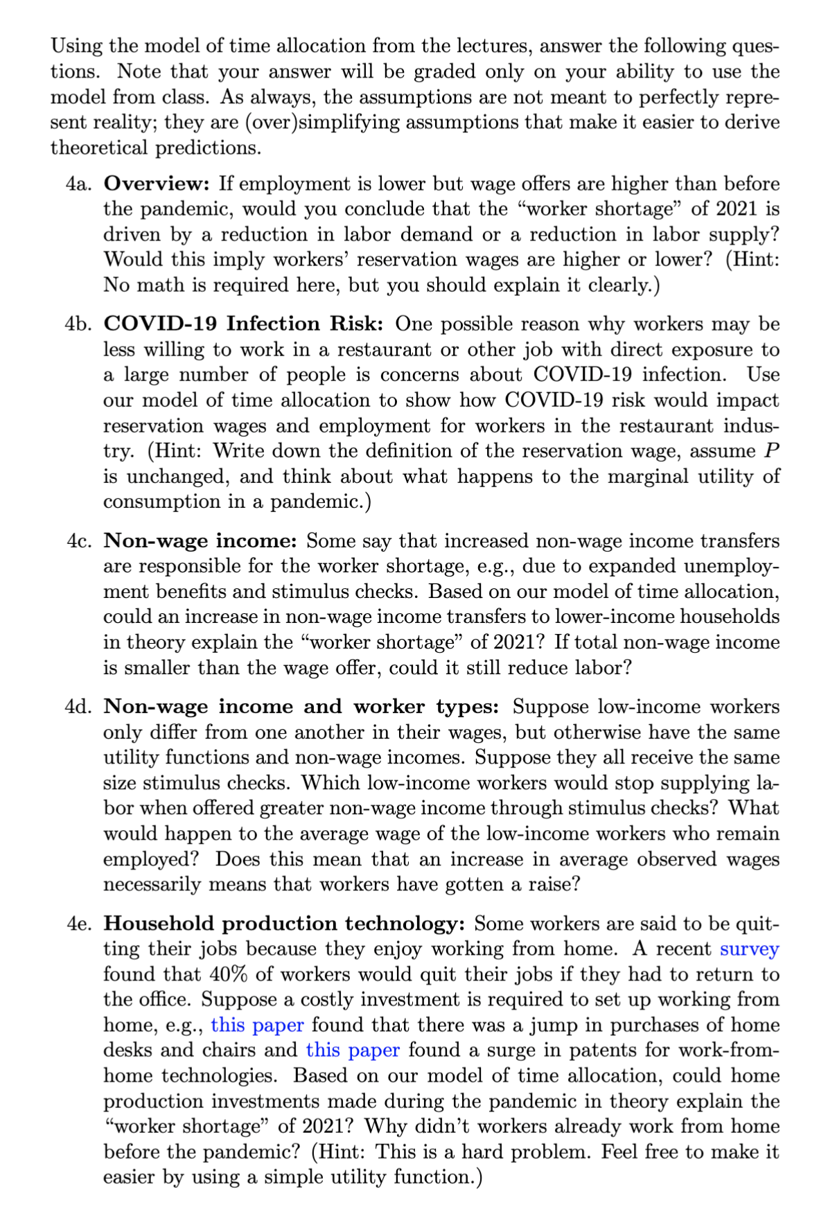 Solved Using the model of time allocation from the lectures, | Chegg.com