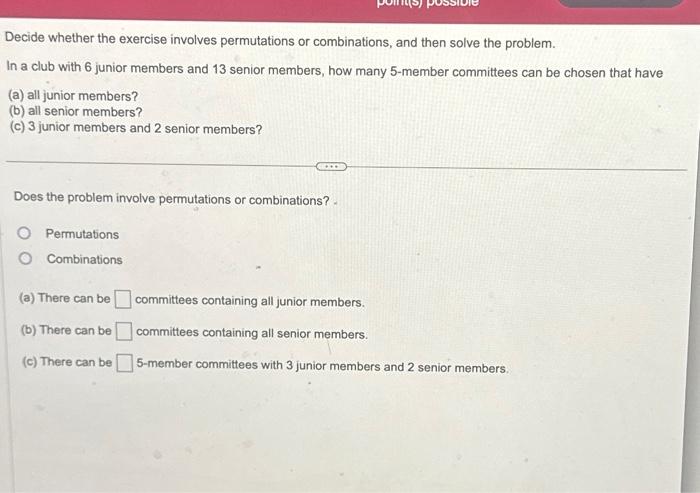 Solved Decide whether the exercise involves permutations or | Chegg.com