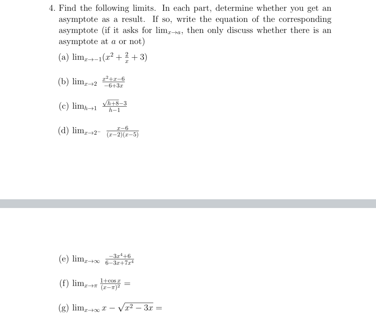 Solved Find the following limits. ﻿In each part, determine | Chegg.com