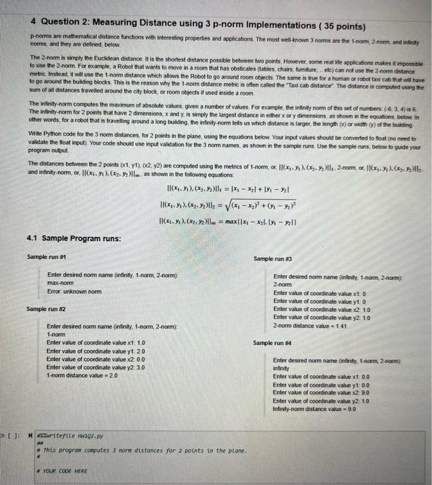 Solved 4 Question 2: Measuring Distance using 3 p-norm | Chegg.com