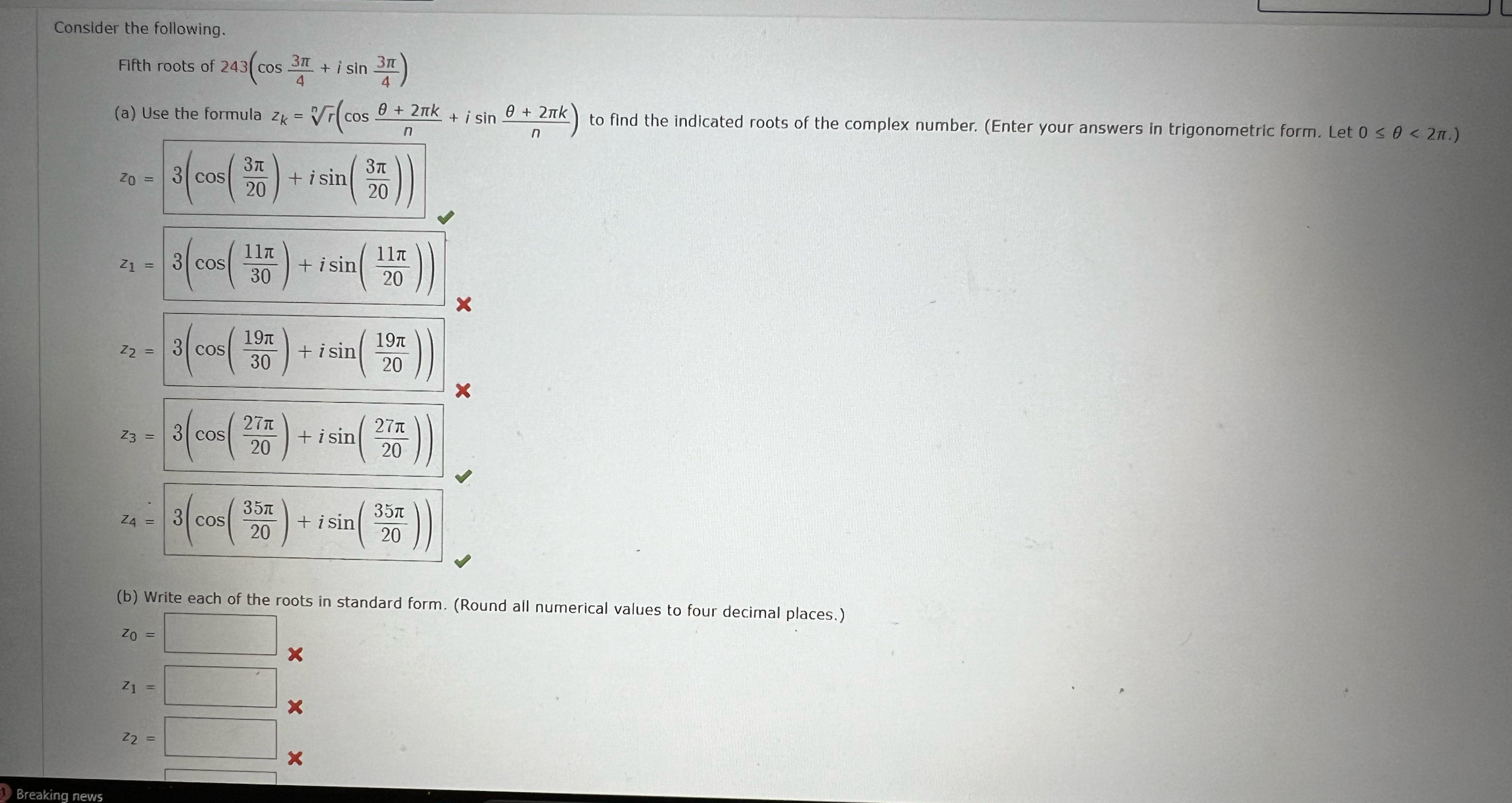 Solved Consider the following.Fifth roots of | Chegg.com