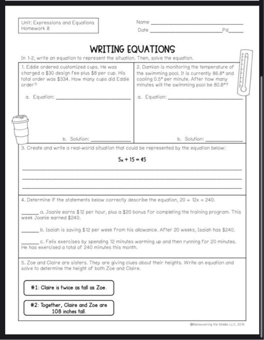 Solved Unit: Expressions and Equations Homework 8 Pd Then, | Chegg.com