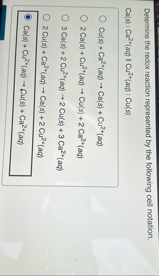 Solved Determine The Redox Reaction Represented By The