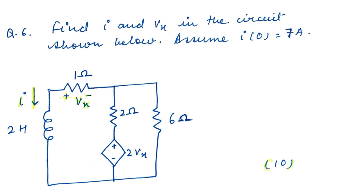 Solved Q.6. ﻿Find i and vx ﻿in the circuitshown below. | Chegg.com