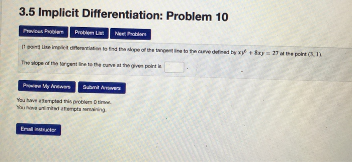 Solved 3.5 Implicit Differentiation: Problem 12 Previous | Chegg.com