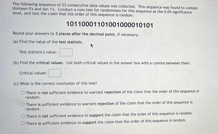 Solved The following sequence of 23 consecutive data values | Chegg.com