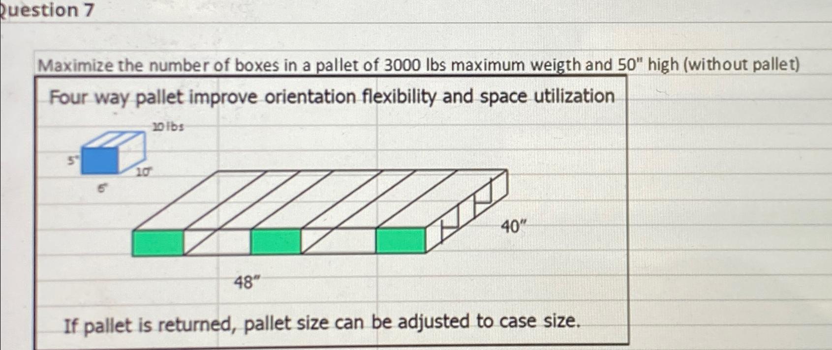 Solved Ruestion 7Maximize the number of boxes in a pallet of | Chegg.com