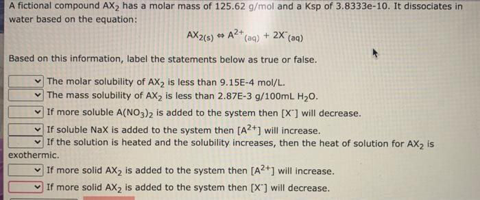 Solved A fictional compound AX2 has a molar mass of 125.62 | Chegg.com