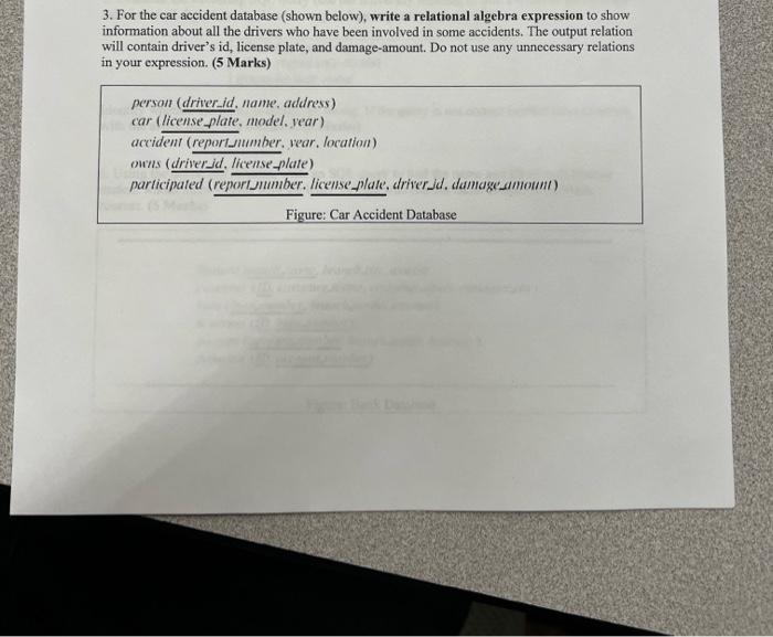 Solved 3. For the car accident database (shown below), write | Chegg.com