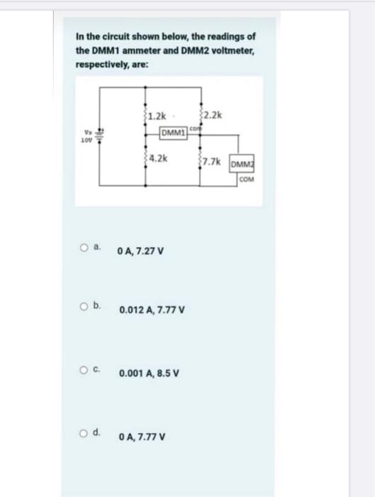 Solved In the circuit shown below, the readings of the DMM1 | Chegg.com