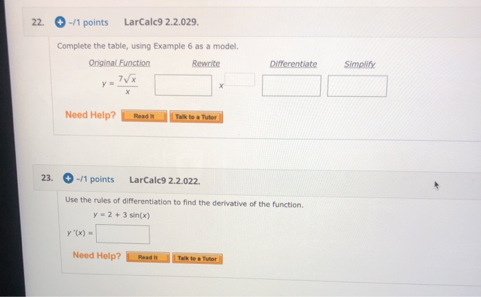 Solved 22. -11 points LarCalc9 2.2.029. Complete the table, | Chegg.com
