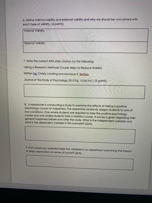 Solved 6. Define Internal validity and external validity and | Chegg.com