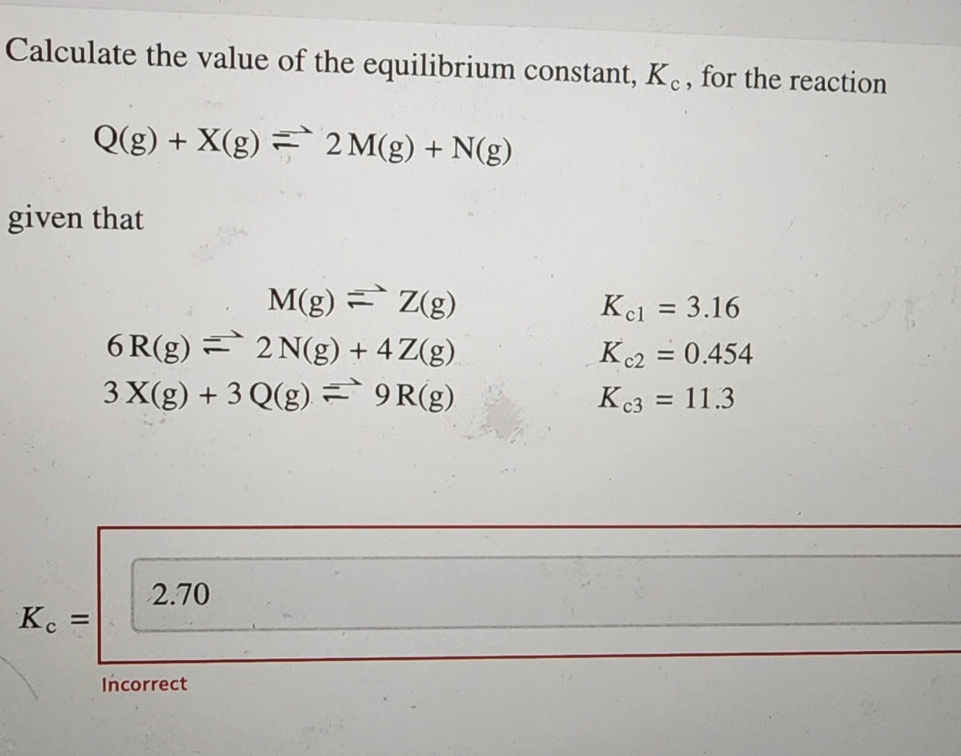 Solved Calculate the value of the equilibrium constant, Kc, | Chegg.com