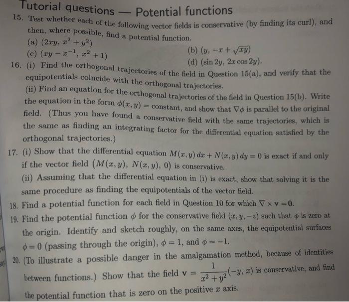 Solved Tutorial questions - Potential functions 15. Test | Chegg.com