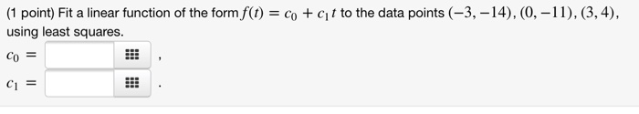 Solved (1 point) Fit a linear function of the form f(t) = | Chegg.com
