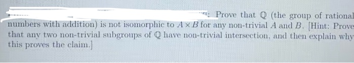 Solved Prove that Q (the group of rational numbers with | Chegg.com