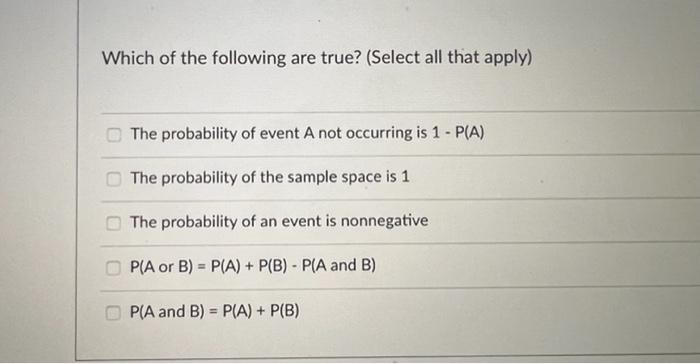 Solved Which of the following are true? (Select all that | Chegg.com