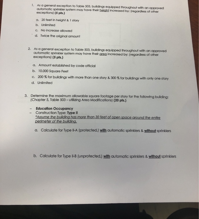 1. As a general exception to Table 503. buldings | Chegg.com