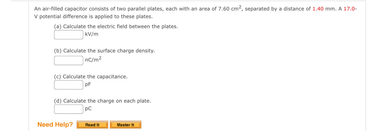 Solved An air-filled capacitor consists of two parallel | Chegg.com