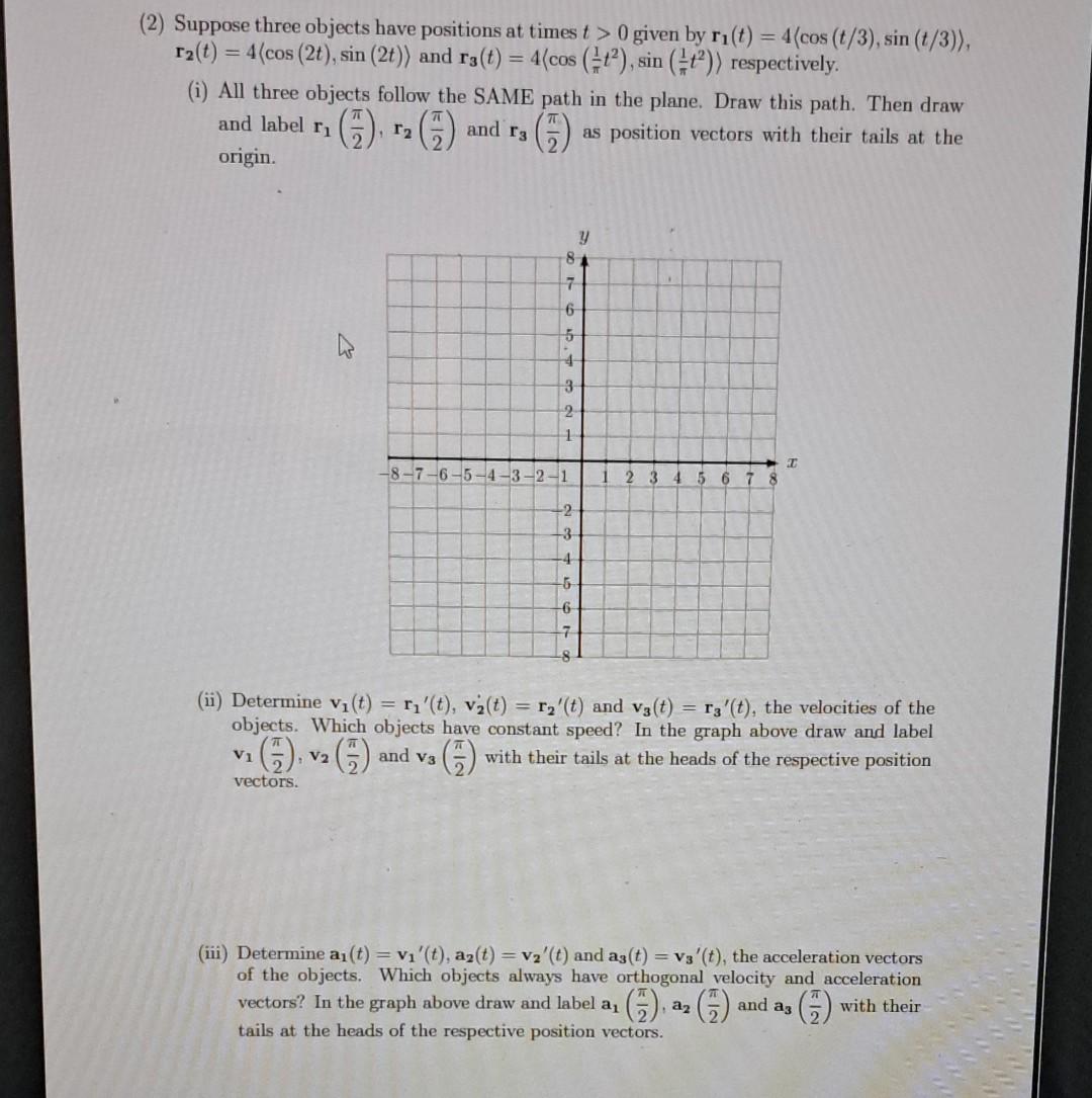 Solved (2) Suppose three objects have positions at times t>0 | Chegg.com