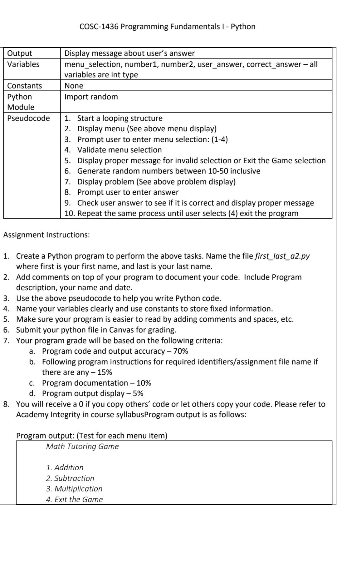 Solved Purpose: Python looping and format output | Chegg.com