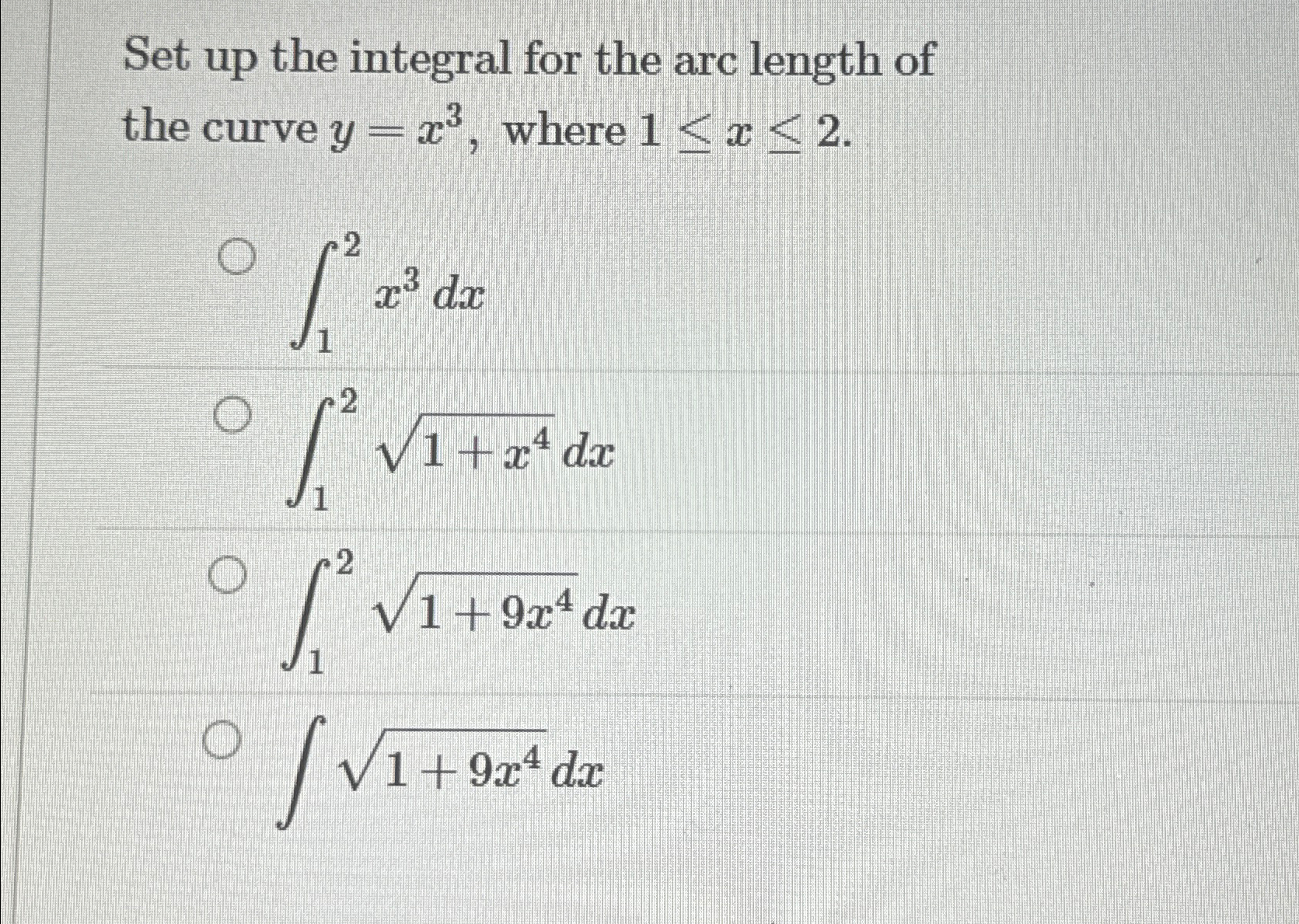 Solved Set up the integral for the arc length of the curve | Chegg.com