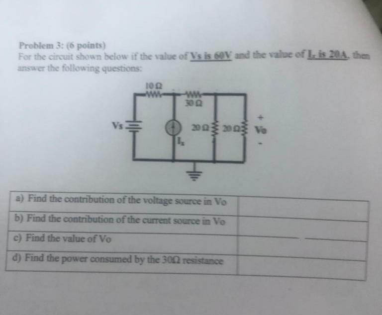 Solved Problem 3: ( 6 points) For the circuit shown helow if | Chegg.com