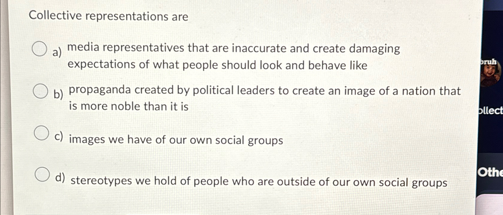 Solved Collective representations area) ﻿media | Chegg.com