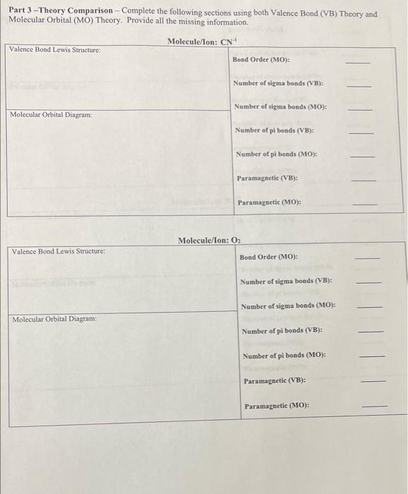 [Solved]: Part 3-Theory Comparison - Complete the following